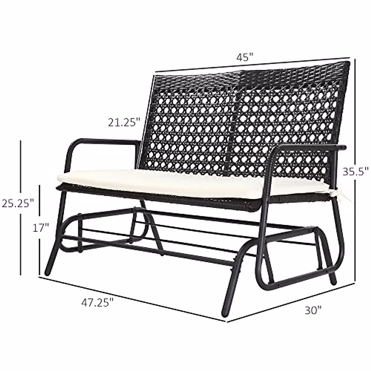 Outsunny 2-Person Outdoor Glider Bench, Handwoven PE Plastic Rattan Furniture, Cushioned Rocking Chair Loveseat for Backyard Garden Porch, Brown