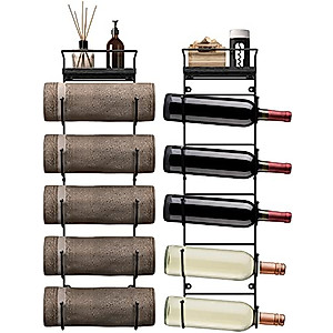 Sorbus Towel-Rack for Bathroom - Wall Mounted Metal Organization Rack with Wooden Top Shelf & 5 Tiers - Holds Full Sized Bath-Towels, Washcloths, Linens, & Hand-Towels - Easy Installation