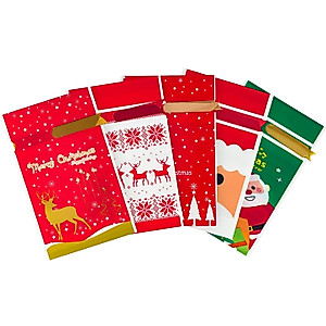 50 PCS Christmas Candy Bag Christmas Treat Bags Candy Goodies Plastic Drawstring Gift Bags Merry Christmas Treat Bags for Birthday Party Snack Wrapping Wedding Gift Party Favor Merry X-mas