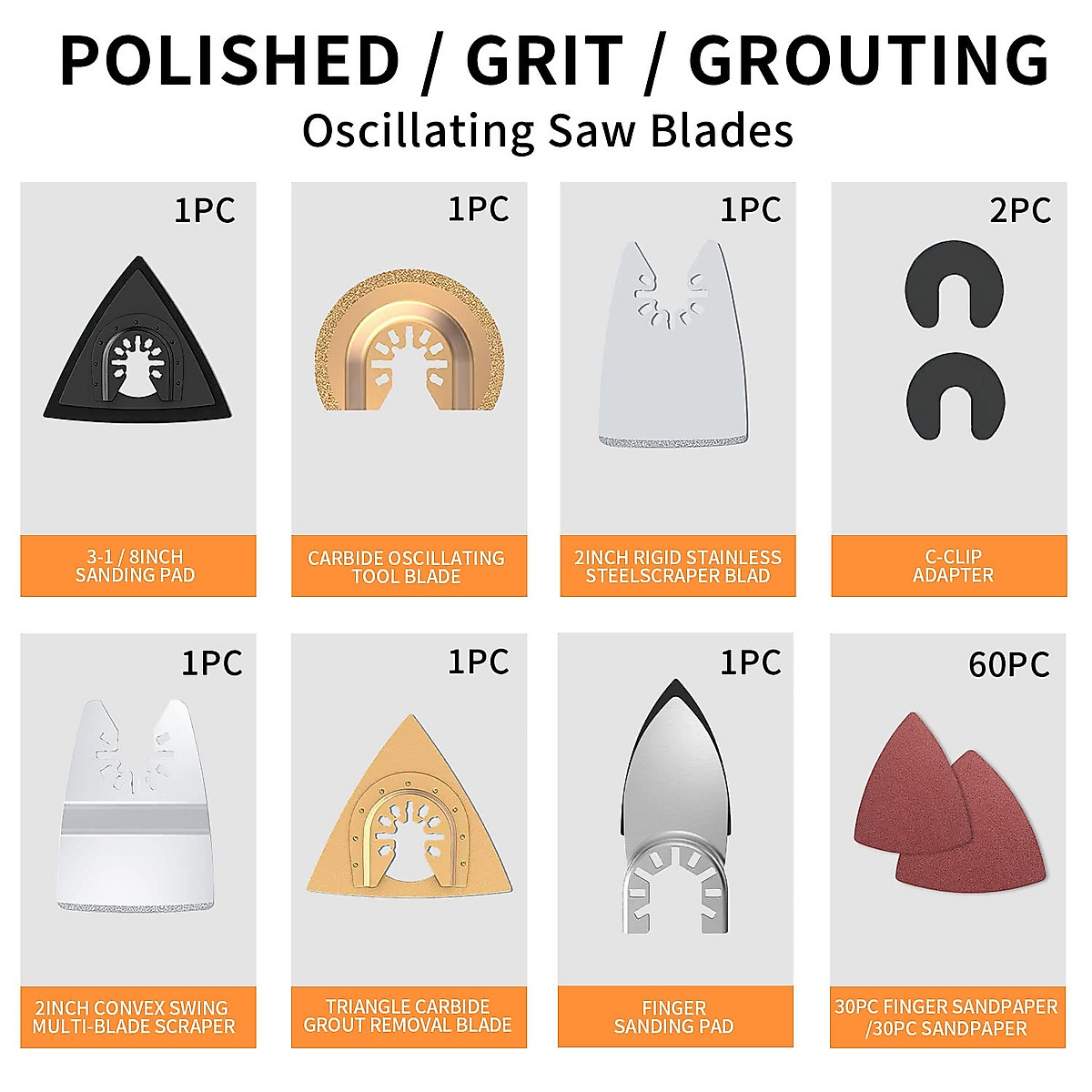 84 Pcs Oscillating Tool Blades, Quick Release Oscillating Saw Blades Wood Metal Plastic Multitool Blades kit with Sandpaper Compatible with Dewalt, Milwaukee, Makita, Ryobi, Rockwell, Bosch