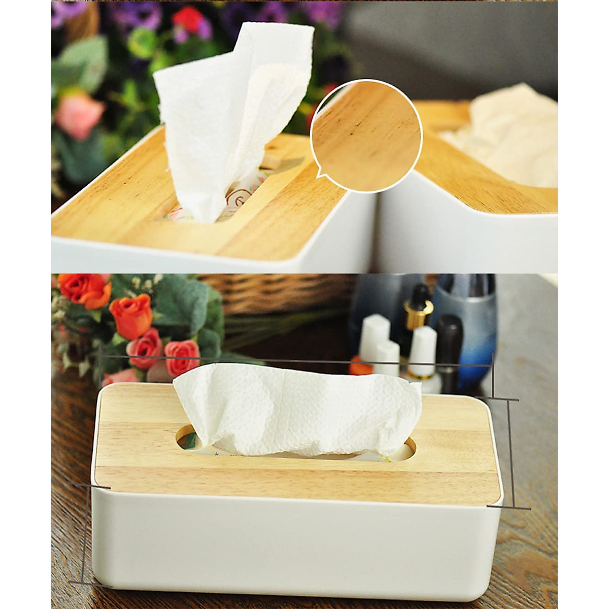 Wood Tissue Box Cover Gloves Box Holder Wooden Rectangular Tissue Box Holder for Storage on Bathroom Vanity, Countertop, Bedroom Dresser (Large(10.2 x 5.1 x 4.5))