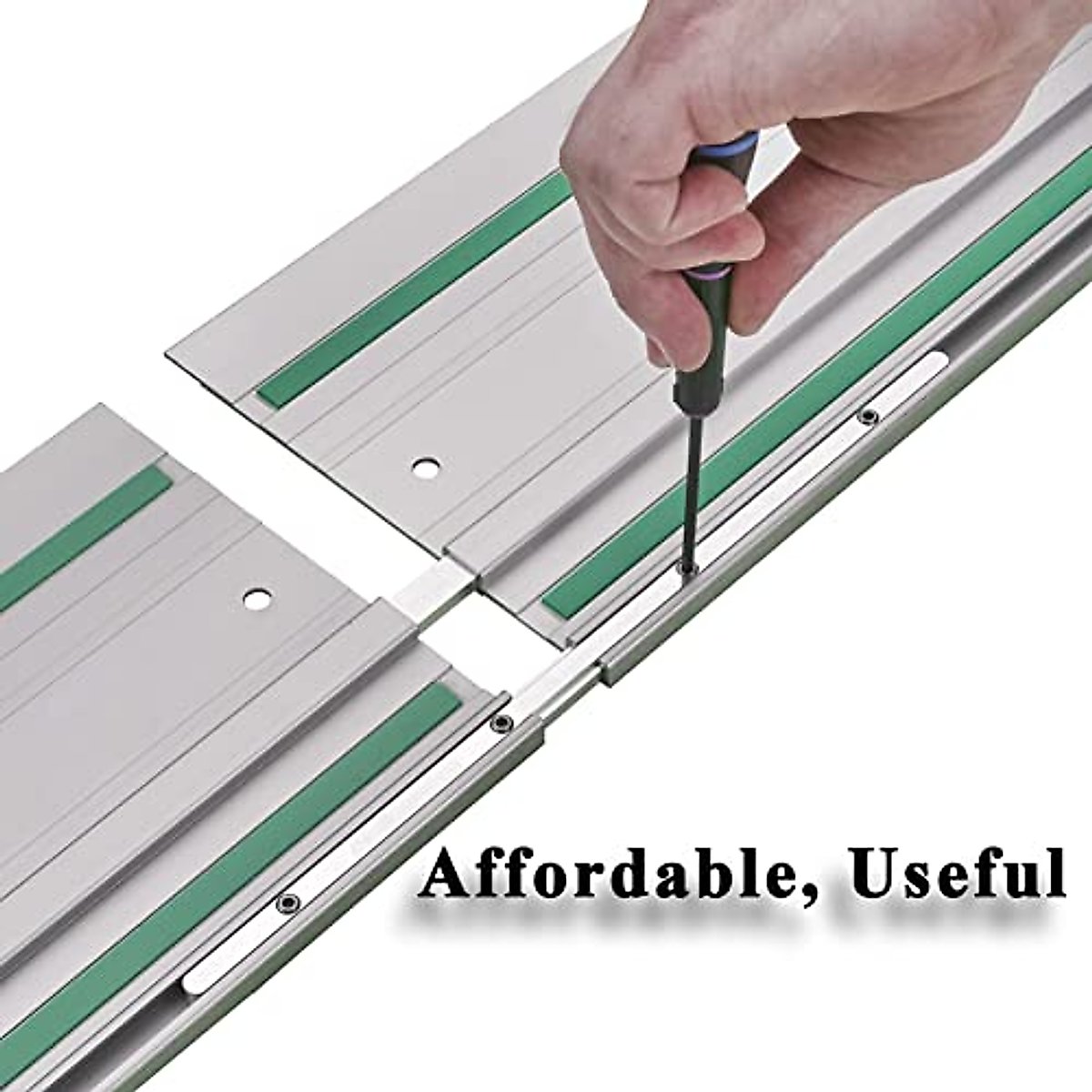Guide Rail Connector Set P-45777 for Makita Track Saw Long Cuts， Also Compatible with Festool, Fit for DeWalt, Fit in Integrated Guide Rail T-Slots for Secure Cutting, 2 PCS, Sliver