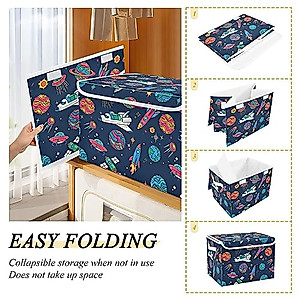 Krafig Spaceship Galaxy Outer Space Decorative Storage Box with Lid Large Bins Baskets Foldable Cube Organizer Collapsible Containers for Organizing, Toy, Home, Shelf, Closet