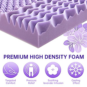 MUXHOMO 3 Inch 7-Zone Twin Mattress Topper, Egg Crate Foam Mattress Topper Twin Size for Back Pain, Lavender Cooling Gel Infused Bed Pad, CertiPUR-US and Oeko-TEX Certification (38"×75")