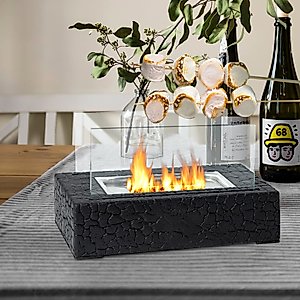 LIMOR Tabletop Fire Pit Bowl - Indoor Tabletop Fireplace Outdoor Portable Geometric Bio Ethanol Grey Mini Table Top Firepit