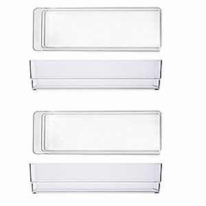 LilGift ARAD 2 Pieces Clear Vanity & Drawer Organizer, Acrylic Organizer, Drawer Divider, Makeup Bathroom Organizer, Kitchen Utensils