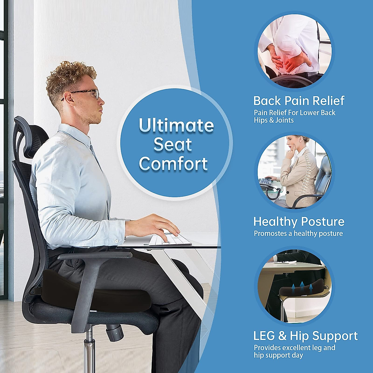 GSPSCN Donut Seat Cushion to Relief Hemorrhoid Orthopedic Tailbone Pain,Portable Memory Foam Donut Pillow for Prostate,Postpartum,Coccyx,Bed Sores,in Office Chairs,Computer Desk Chair,Cars
