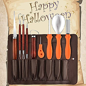 MeiGuiSha 10 Pieces Professional Wooden Pumpkin Carving Tools Kit Kit-13 Cuts, Scoops, Scrapers, Saws, Loops, Knives with Reusable PU Case Set, Knives with Reusable PU Case Set