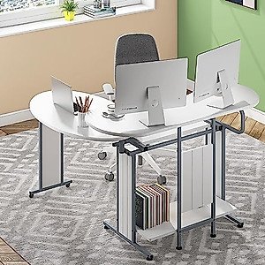 LITTLE TREE L-Shaped Computer Desk, Rotating Corner Desk & Modern Office Study Workstation, for Home Office or Living Room (White)