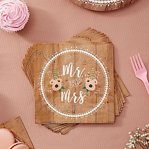 BLUE PANDA 150-Pack Mr and Mrs Napkins, Disposable, Rustic-Style Wedding Napkins for Reception, Bridal Shower Decorations, Engagement Party Supplies (6.5x6.5 in) Bulk Pack