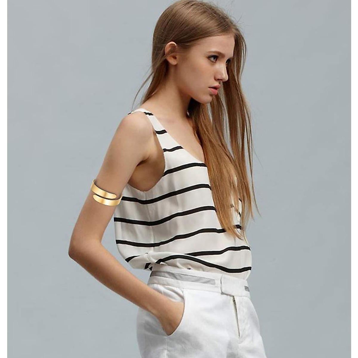 TOBENY 6 Pieces Arm Bracelet for Women Gold Mental Open Upper Arm Bangle Bracelet Simple Adjustable Armlet Armband Set