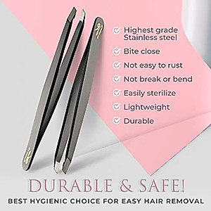 Precision Tweezers Set, Stainless Steel with Perfect Grip! Ideal for Painless Eyebrow Plucker, Ingrown Hair and Tick Removal - Beauty and First Aid Precision Tweezers - 100% Satisfaction Guarantee