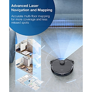 Ecovacs Deebot T8 Robot Vacuum and Mop Cleaner, Precise Laser Navigation, Multi-floor Mapping, Intelligent Object Avoidance, Full-customize clean, No-go and No-mop Zones, Auto-empty Station Compatible