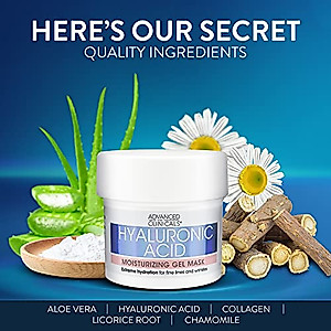 Advanced Clinicals Hyaluronic Acid Gel Facial Mask Skin Care Treatment, Brightening, Hydrating Anti Aging Face Mask & Moisturizer Helps Transform Dry Skin W/Collagen, Chamomile, & Aloe Vera, 5 Fl Oz