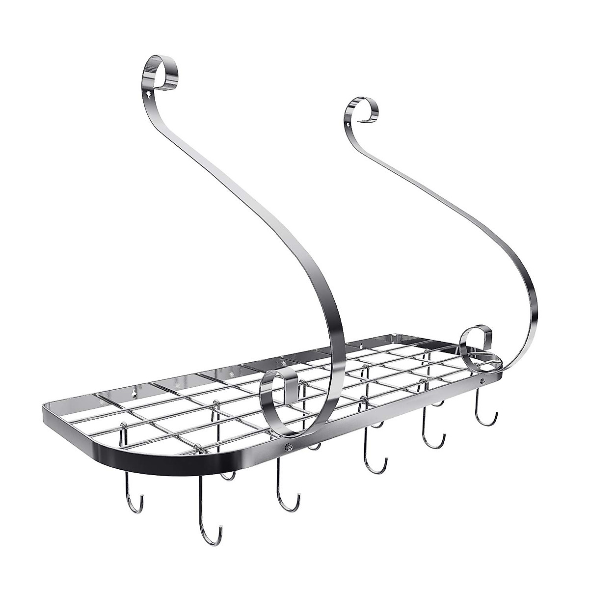 Vdomus Hanging Pot Rack Organizer, Wall Mounted Kitchen Pan Organizer Pots and Pan Storage with 10 Hooks, Kitchen cookware Storage Organizer, 24 by 10-inch (Sliver)