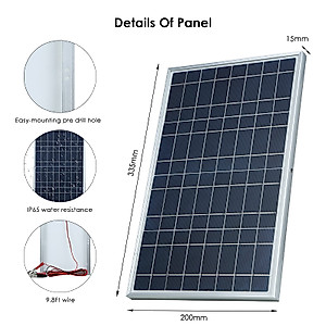 Solar Panel, Lixada 30W Portable Solar Panel Kit Set, IP65 Waterproof with Alligator ClipSolar Cell Solar Panel for Home Outdoor Camping, Travel