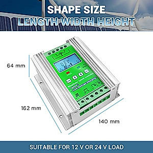 iSunergy 1000W Wind Solar Hybrid Charge Controller 12V/24V MPPT Boost Charge Regulator with LCD Display and Free Dump Load Accurate (600W Wind + 400W Solar)