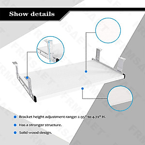 FRMSAET Furniture Accessories Office Product Suits Hardware 20/24/30 inches Keyboard Drawer Tray Wood Holder Under Desk Adjustable Height Platform(24 inches,White)