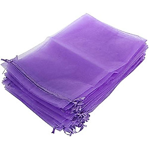 ZOEYES 200pcs Organza Bags 8x12 Inch Sheer Drawstring Organza Gift Bag Purple Organza Bags for Festival Wedding Party Favor Candy Toys Pouches