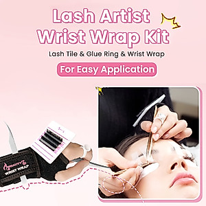 Beauty7 Eyelash Extension Holder Plate Pallet Stand Base Tray With Hand Wrist Wrap Tool Strip Glue Ring Kit For Professional Individual False Lashes (Wrist Wrap,Glue Ring,2x Pallet,3M Loop Tape)