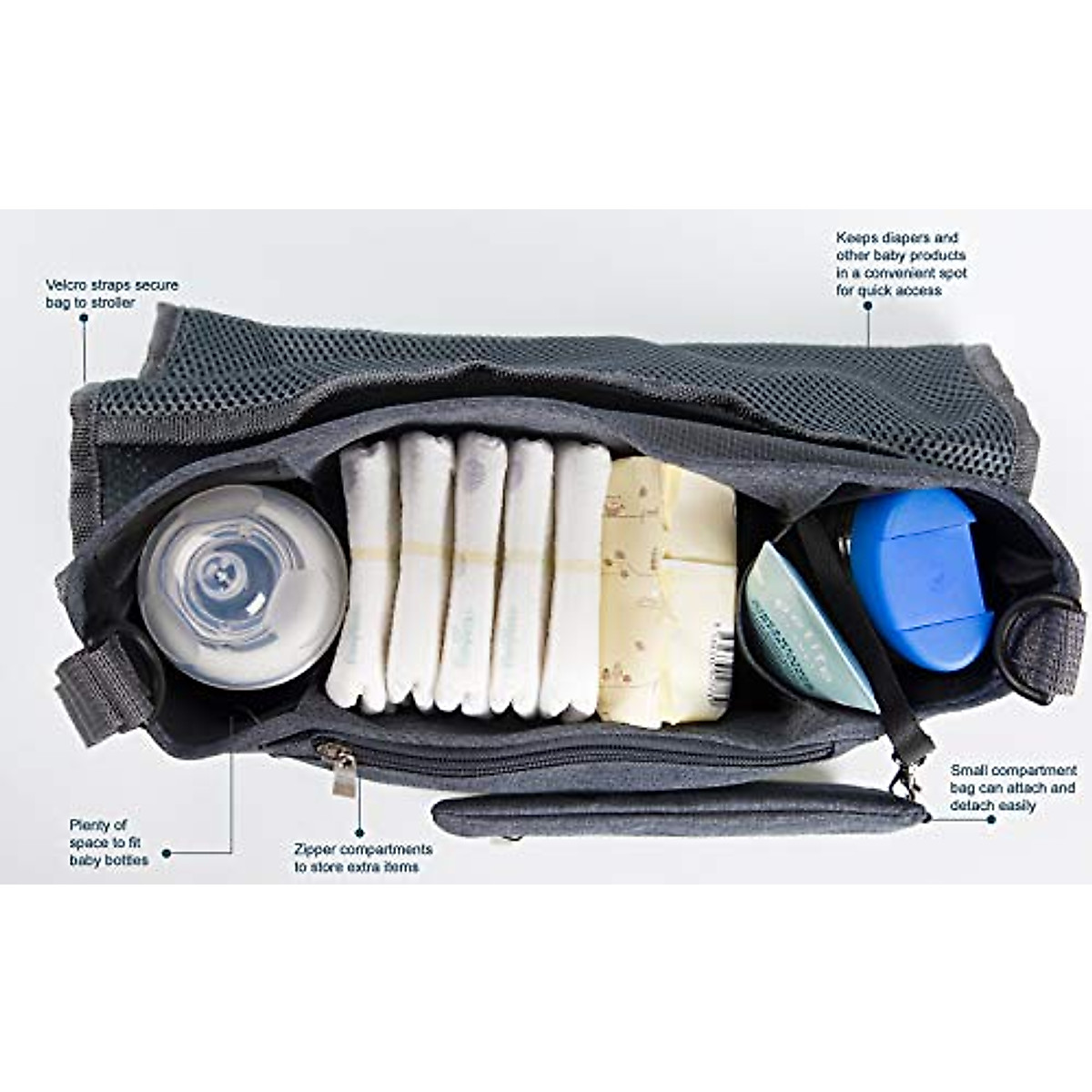 Simple Being Baby Stroller Organizer, Universal Fit Storage Compartments Travel Accessories Bag (Black)