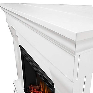 BOWERY HILL Contemporary Solid Wood Electric Fireplace Mantel Heater with Remote Control, Adjustable Led Flame, 1500W in White