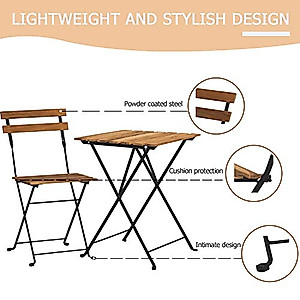 SUNBURY 3 Piece Patio Bistro Set, Outdoor Furniture Set, Weather-Resistant Folding Table and Chairs, Wooden Top Steel Frame Foldable Chairs for Outdoor/Indoor, Balcony (Burlywood)