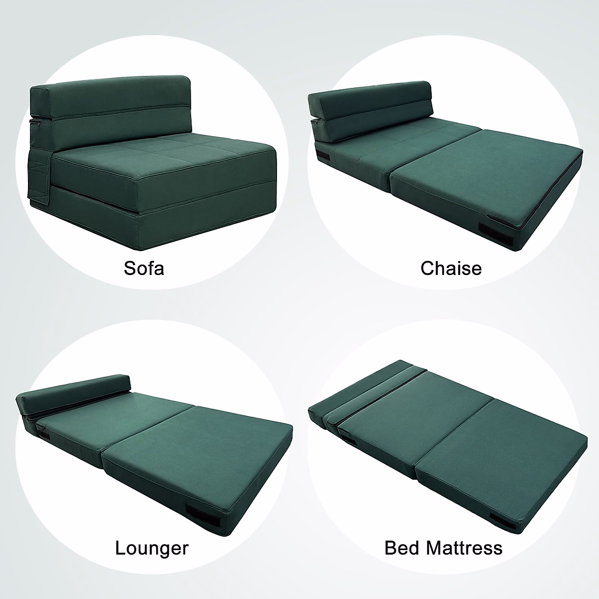 ANONER Memory Foam Fold Out Sofa Bed Couch with Pillow Twin Size Futon Sleeper Chair for Living Room Apartment, Dark Green
