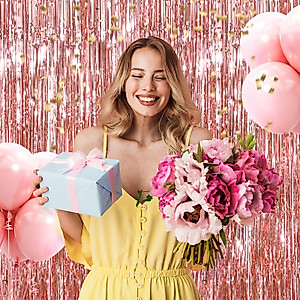 Rose Gold 3 Pack Metallic Tinsel Foil Fringe Curtains, 3.3x8.3 Feet Rose Gold Streamers Backdrop for Party, Door Streamers Party Decorations, Party Streamers for Birthday Christmas Party Decorations