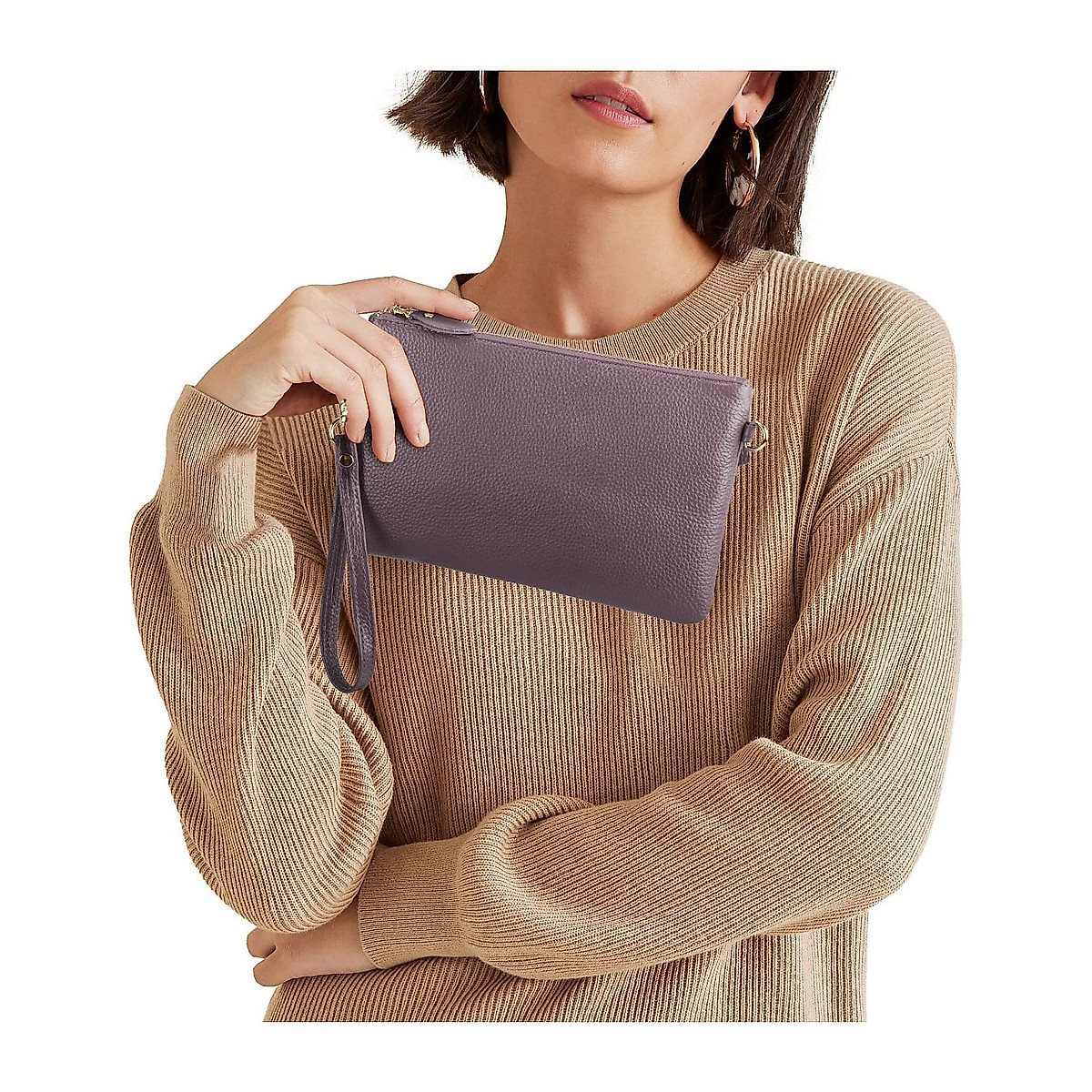 YALUXE Women Wristlet Clutch Genuine Full Grain Leather Crossbody Purse Smartphone Signature Wallet Strap