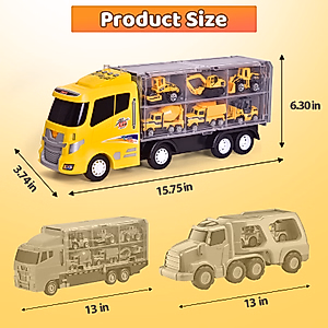 12 in 1 Construction Truck Toys Set for Toddlers, Carrier Truck with 12 Mini Cars for Kids,Transport Trucks Toy with Light and Sound,Christmas Birthday Cars Toy Gift for Boys Age 3-7