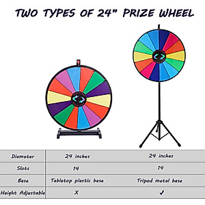 iElyiEsy 24 Inch Spinning Prize Wheel of Fortune with Folding Tripod Floor Stand Height Adjustable 14 Slots Spin Wheel with Dry Erase Markers & Eraser for Carnival Trade Show