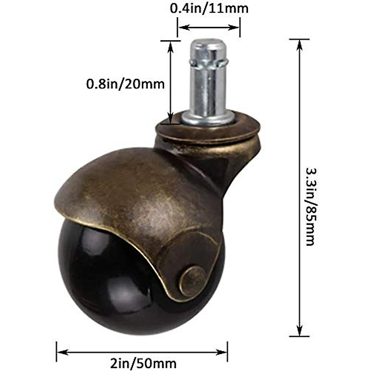 Furniture Castors,Swivel Caster Wheels,Industrial Castor Wheels Heavy Duty Ball Caster Stem 2" 50mm Set of 4 Load Capacity 75KG / 165 Lbs (4) with Metal Sockets Replacement Vintage Antique-A