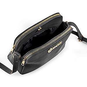 Baroncelli Crossbody Bag Made in Italy with Long Stripe Genuine Italian Soft Leather Black