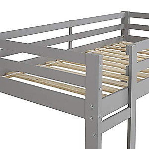 Walker Edison Alexander Classic Solid Wood Stackable Jr Twin over Twin Bunk Bed, Twin over Twin, Grey
