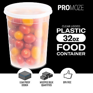 Plastic Deli Food Storage Containers With Leak-Proof Lids (24 Pack, 32 Oz) | Microwaveable Airtight Container For Soups, Snacks, Meal Prep, Salad, Ice Cream | BPA-Free Kitchen & Restaurant Supplies