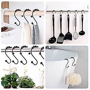 Shower Curtain Rings 12 Pcs Shower Curtain Hooks Metal Rust Resistant S Shaped with Rollers Shower Curtain Ring Hangers for Bathroom, Kitchen, Curtains, Clothing, Towels