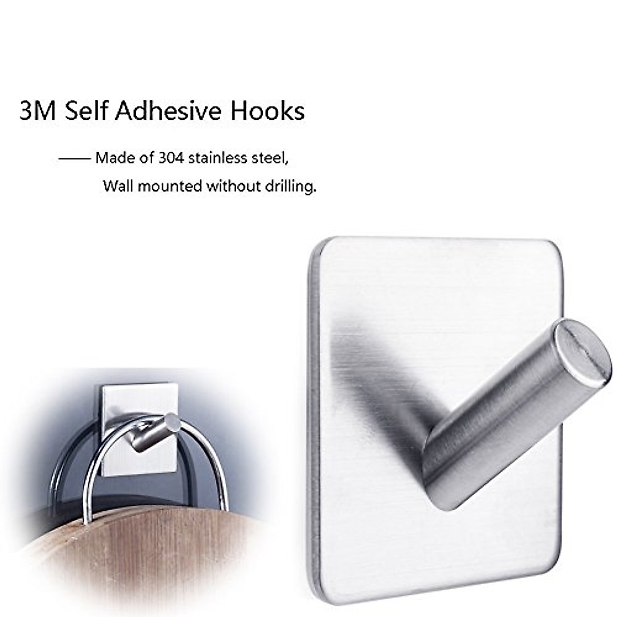 Bathroom Hook Key Rack Stainless Steel Towel Hook 3M Self Adhesive Wall Hook for Kitchen, Bathroom, Bedroom, 4 Packs (Slanted)