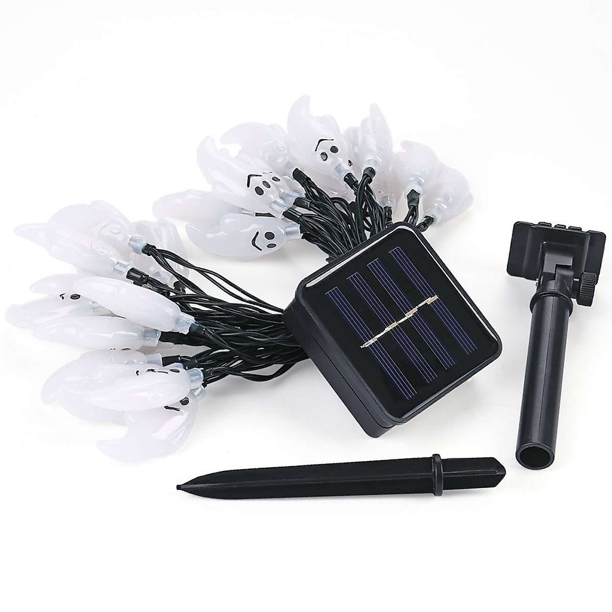 DINOWIN Halloween Ghosts Lights, Solar Ghost String 16ft 20 LED Ghost Fairy String Lights Waterproof for Home Indoor Garden Lawn Patio Trees Weddings (Multicolor)