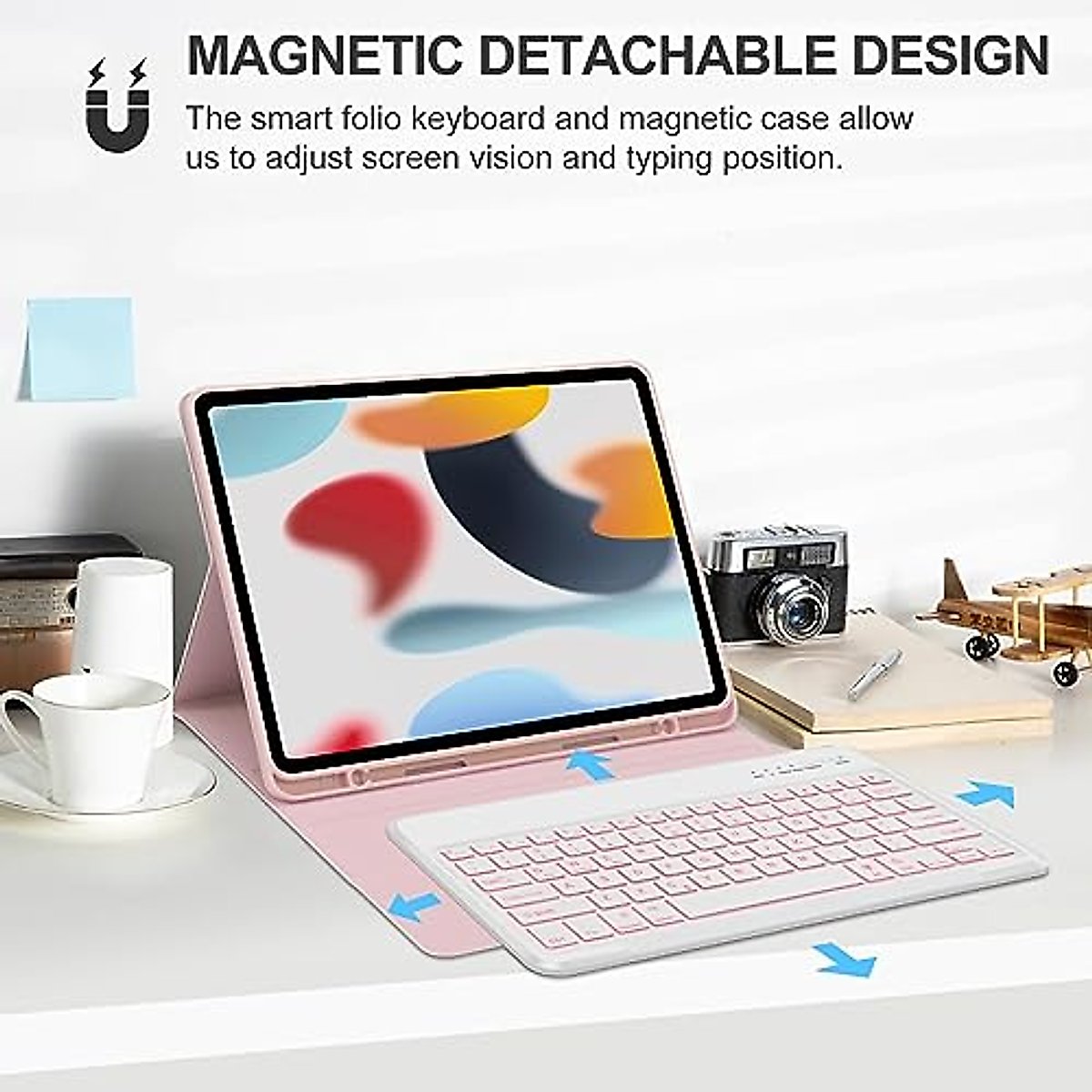 D DINGRICH iPad Pro 12.9 Case with Keyboard - Magnetically Detachable, Backlit, Type-C, Bluetooth Connection, for iPad Pro 6th/5th/4th/3rd Generation 12.9 inch - Pink