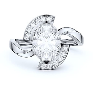 PRSTANI 10K White Gold Twisted Shank Half-Halo 7x9mm 2CT Simulated Oval Cut Diamond Engagement Ring Promise Ring (8)