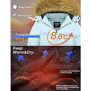 YXP Girl's Puffer Jackets Warm Fleece Lined Winter Coats with Detachable Hood (Skyblue,8)