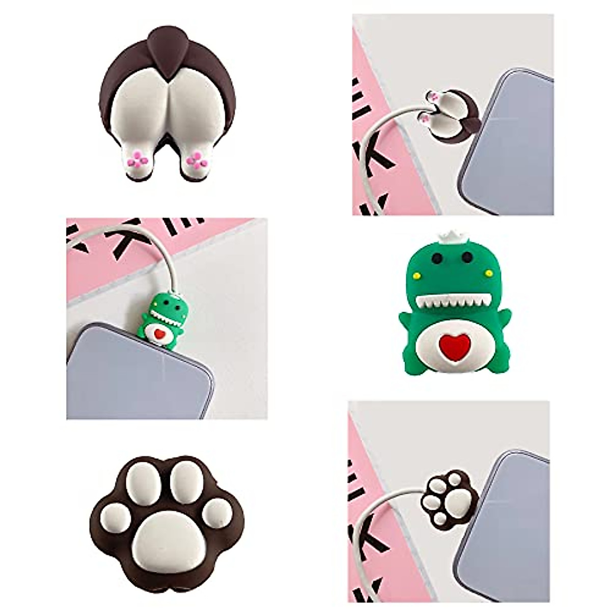 ZAKVOOR 15 Pack USB Charger Protector for iPhone iPad Cable, Animals Fruit Bite Charging Protector and Cord Holder, Charging Cable Saver Phone Accessory Cable Buddies