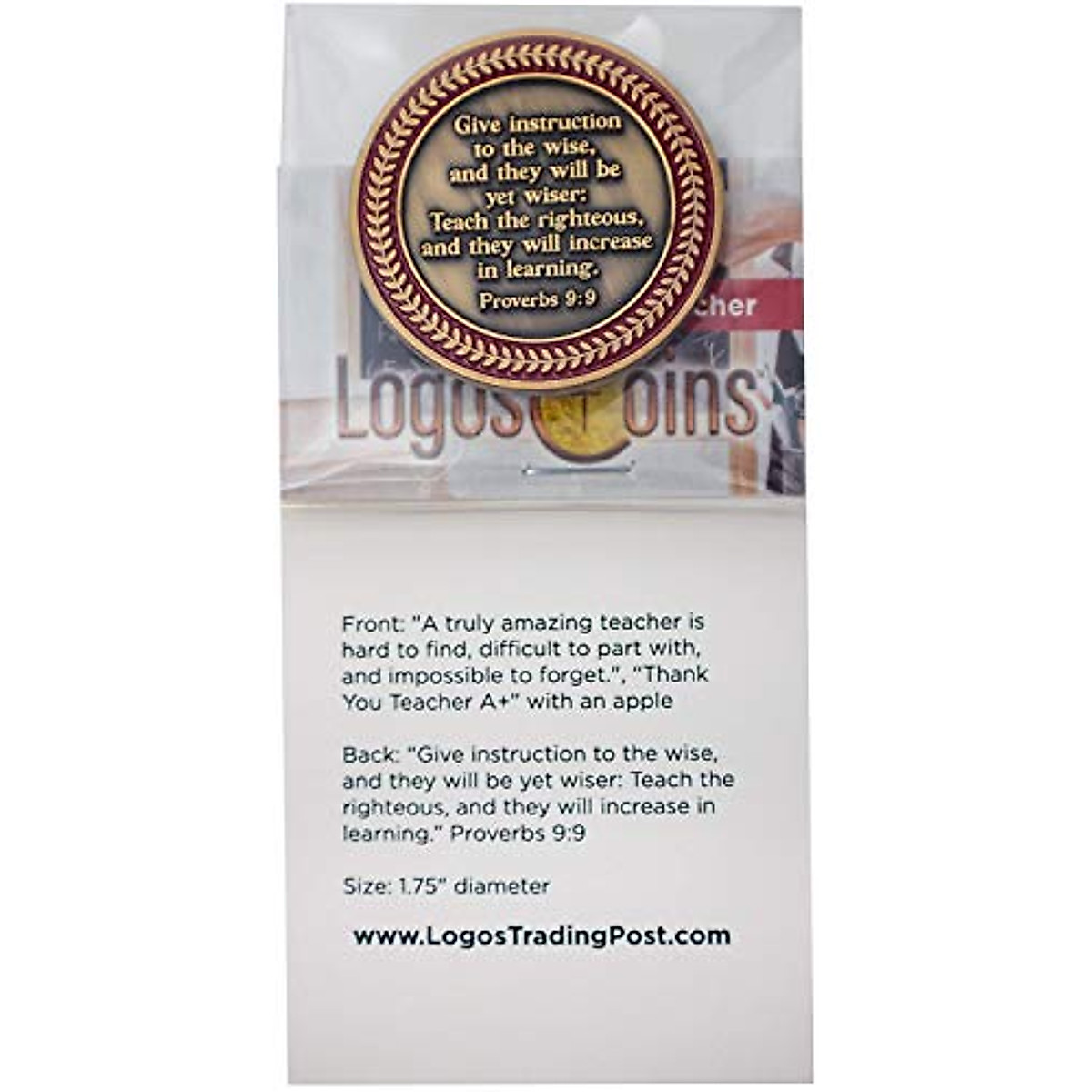 Teacher Appreciation Coin, Thank You Teacher Gift, Pass Along Pocket Token of Gratitude for Teachers and Educators, Antique Gold-Color Plated Proverbs 9:9 Challenge Coin