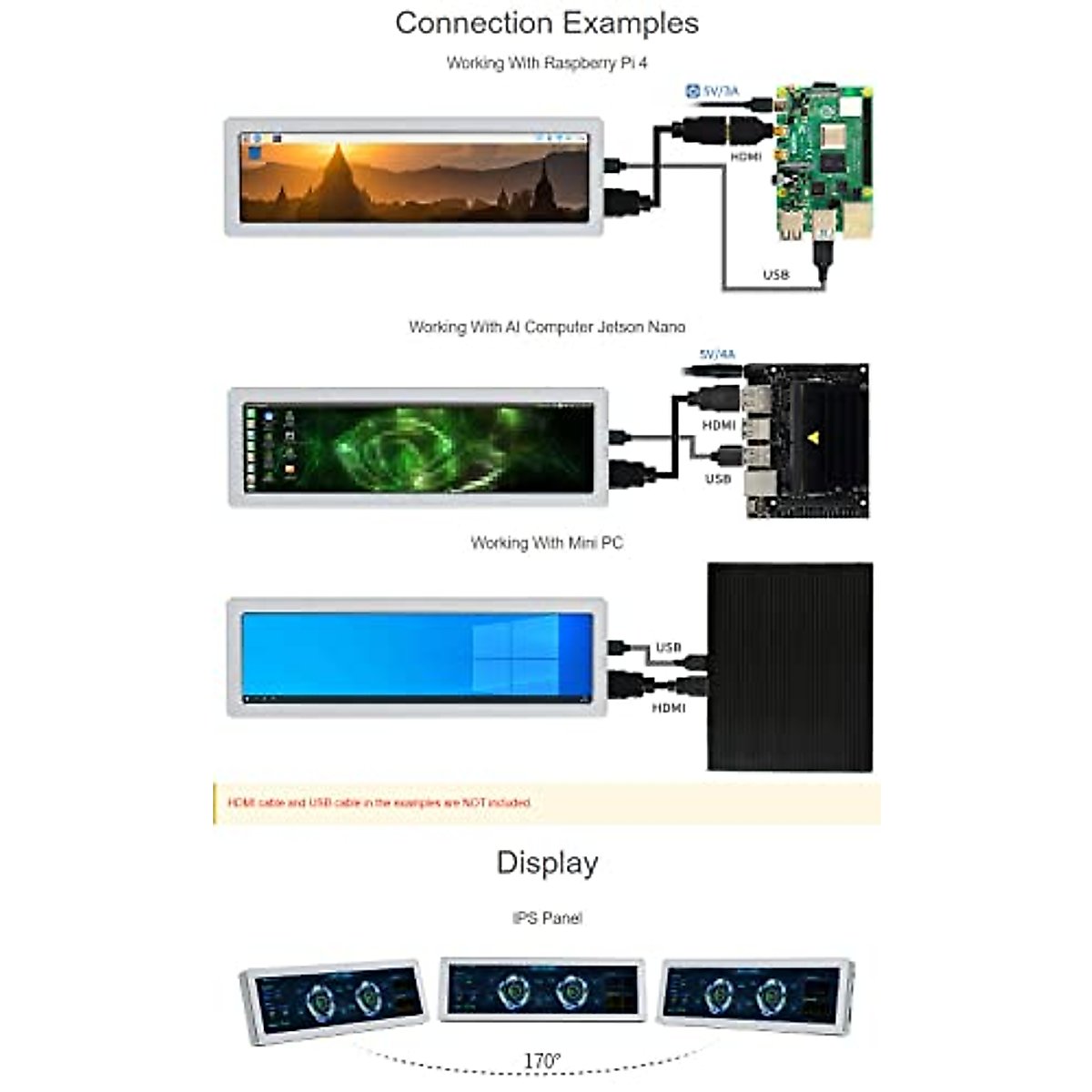 waveshare 8.8inch Side Monitor Compatible with Raspberry Pi 5/4B/3B+/3A+/2B/B+/A+/Zero/Zero W/WH/Zero 2W CM3+/4 480×1920 Resolution HDMI IPS HiFi Speaker Supports Jetson Nano/Windows