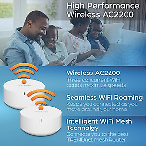 TRENDnet AC2200 WiFi Mesh Router,TEW-830MDR,1xAC2200 WiFi Mesh Router,App-Based Setup,Expanded Wireless Internet(Up to 2,000 Sq Ft.Home),Supports 2.4GHz/5GHz,White
