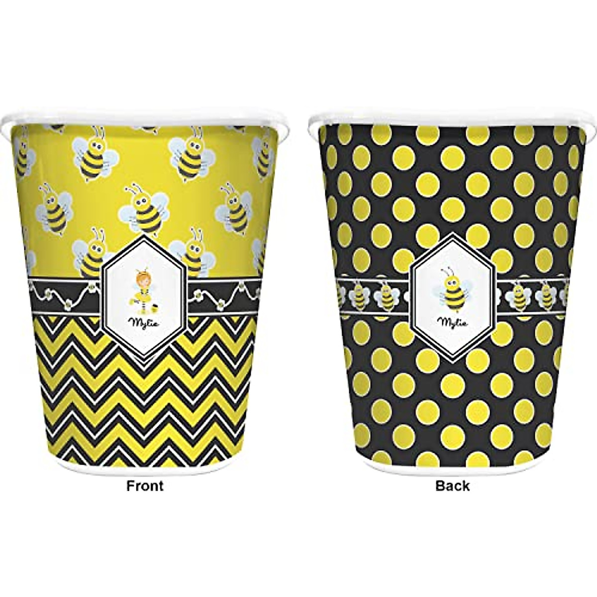 RNK Shops Buzzing Bee Waste Basket - Double Sided (White) (Personalized)