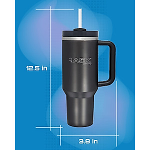 Ask HydroQuench 2.0 40oz /1183 ml Tumbler - Insulated Stainless Steel Travel Mug with reusable Straw, and Silicone Boot. (Black)