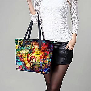 Womens Handbag Music Notes Leather Tote Bag Top Handle Satchel Bags For Lady