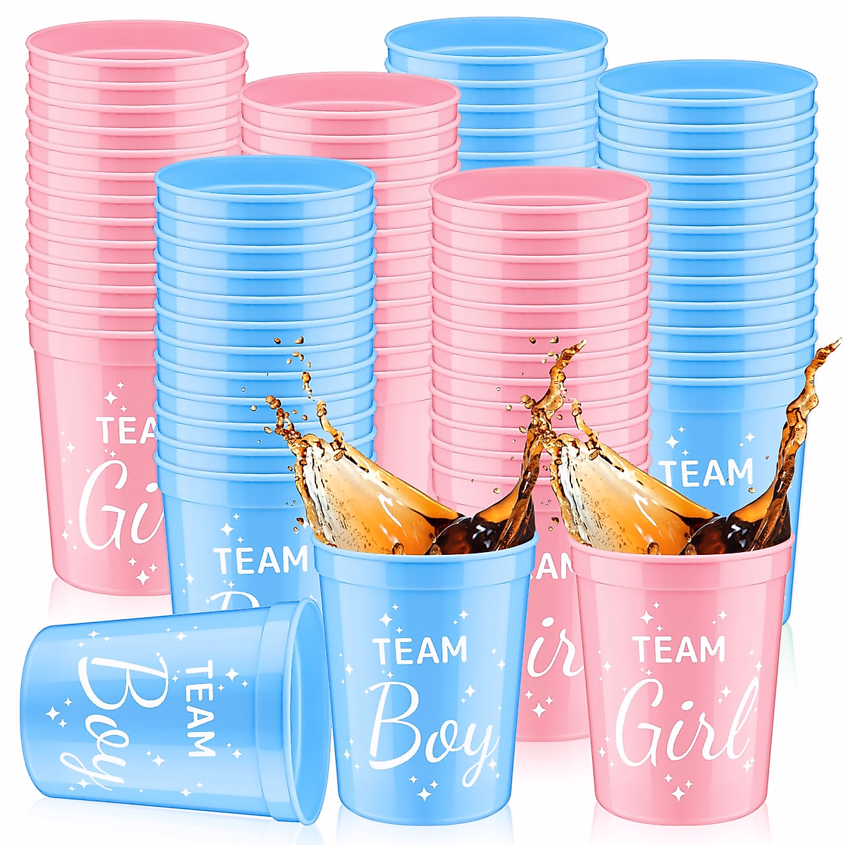 Pickmesh 48 Pcs Gender Reveal Cups 16 oz Plastic Team Boy Team Girl Cups Gender Reveal Party Drinking Cups Pink and Blue Gender Reveal Party Supplies for Beverage Drink Baby Shower Decorations